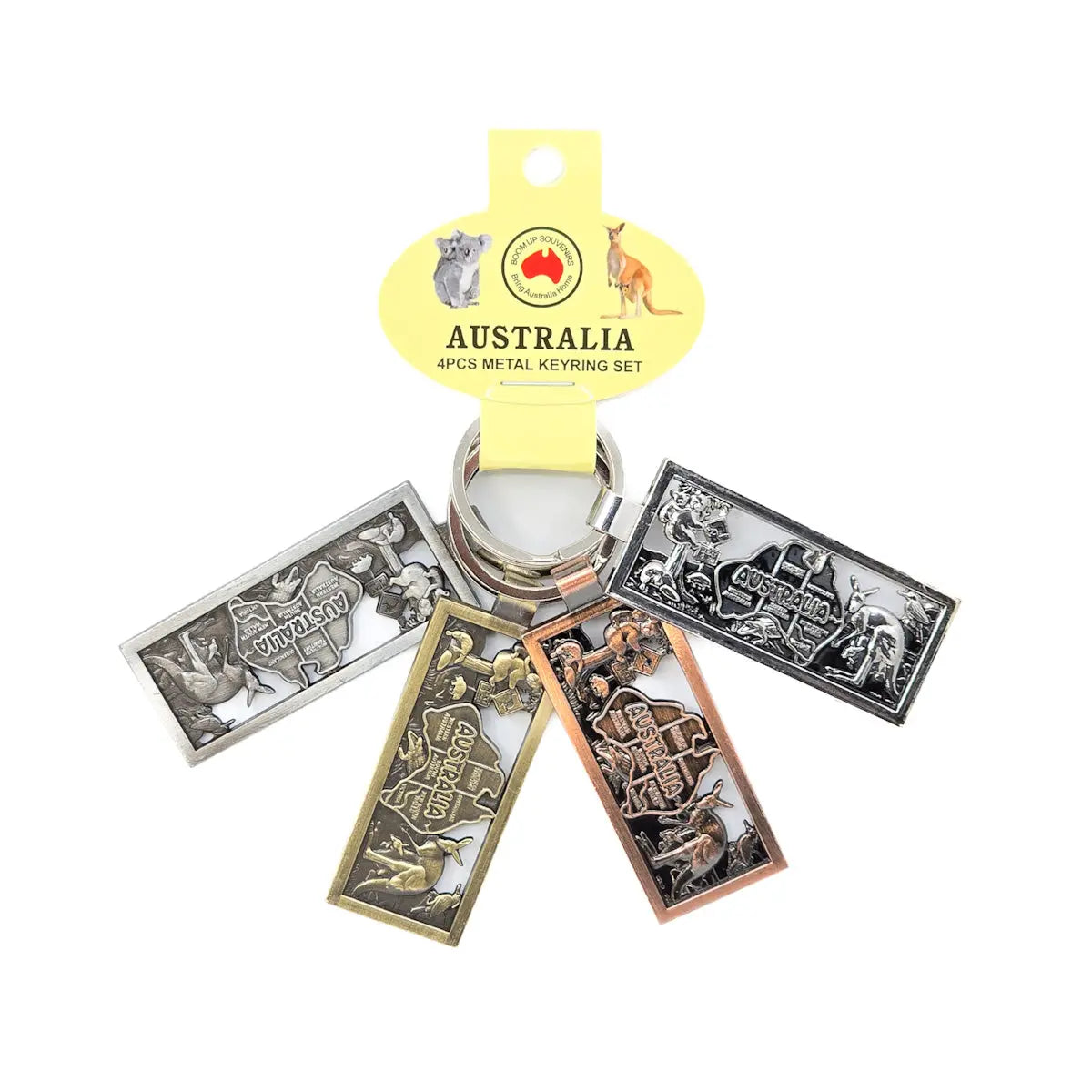 4-piece Australia Metal Keyring Set - Allanson Souvenirs