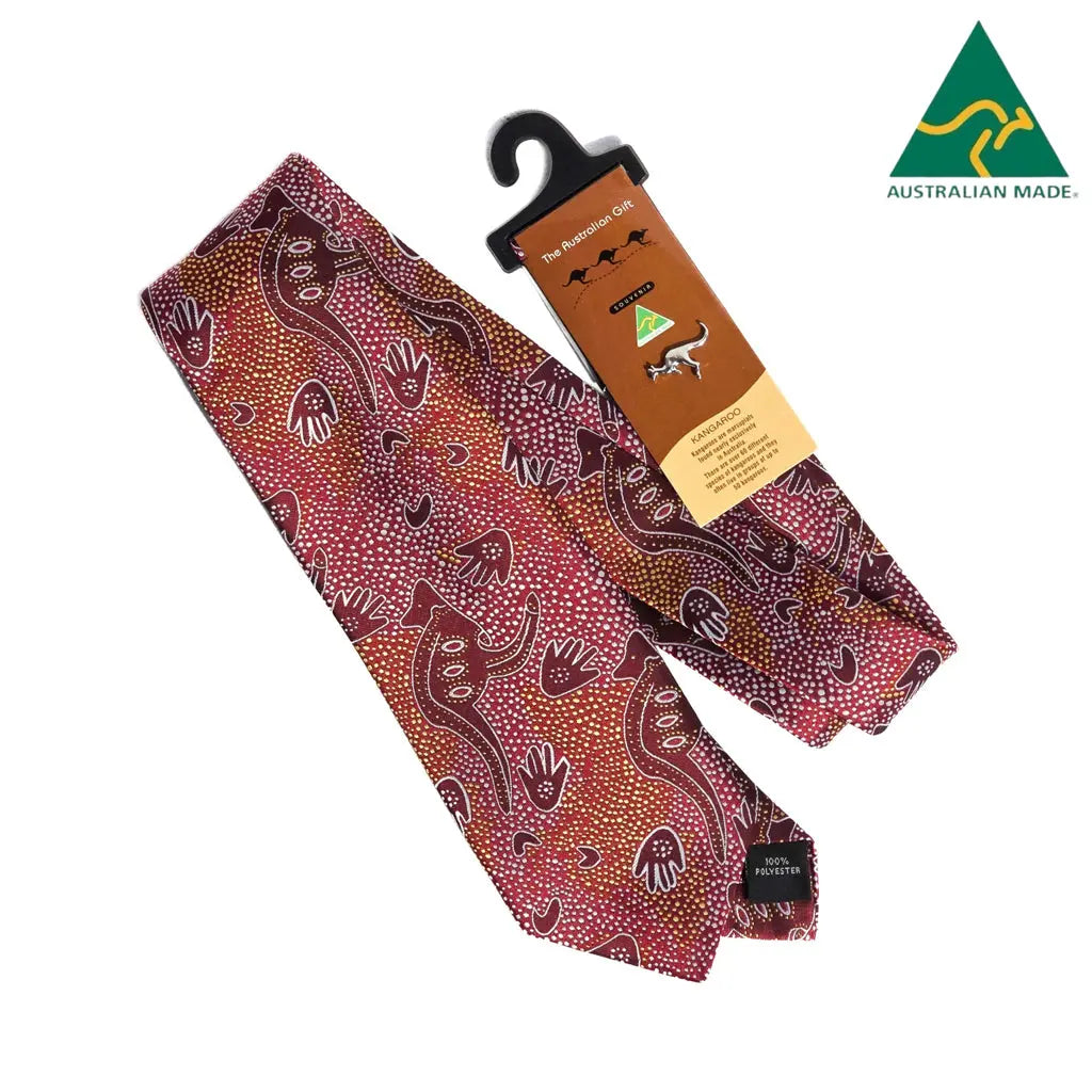 Brown Kangaroo Aboriginal Art Tie| Australian Made |Allanson Souvenirs